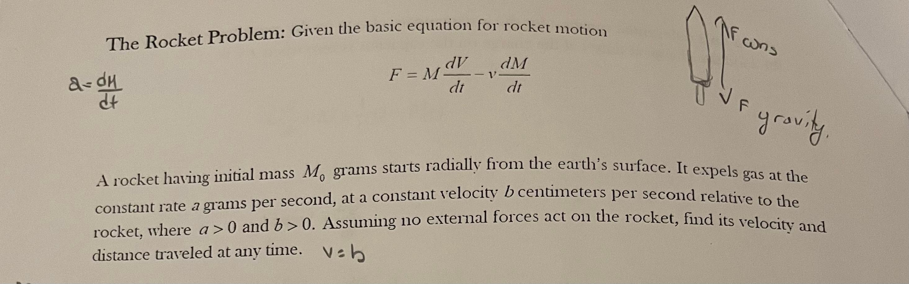 Solved The Rocket Problem: Given the basic equation for | Chegg.com