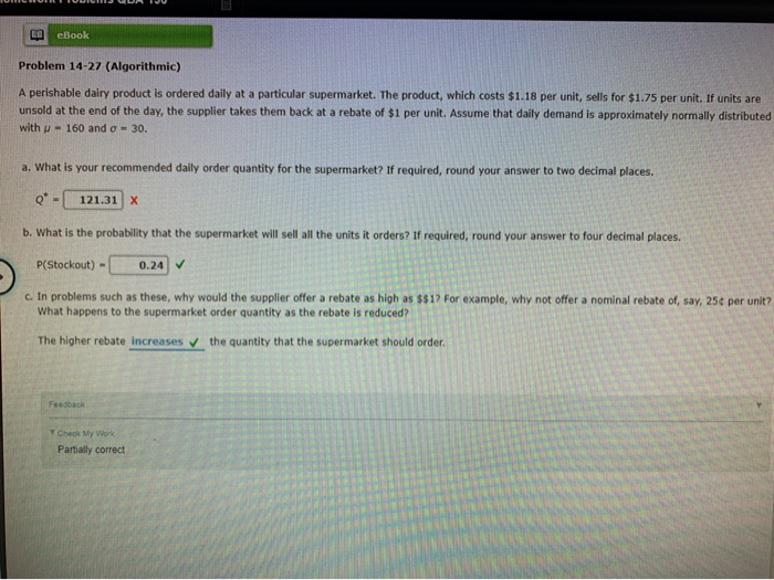 Solved eBook Problem 14-27 (Algorithmic) A perishable dairy | Chegg.com