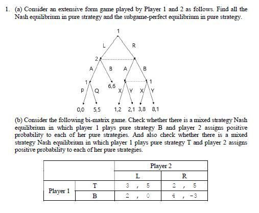Solved 1. (a) Consider an extensive form game played by | Chegg.com