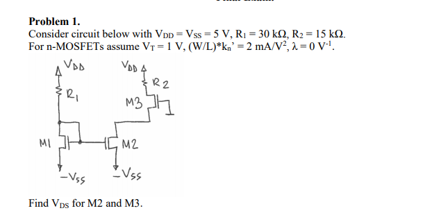 Solved Problem 1. Consider circuit below with Vpp = Vss = 5 | Chegg.com