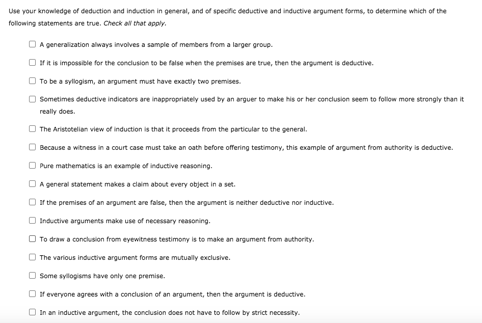 Solved Use your knowledge of deduction and induction in | Chegg.com