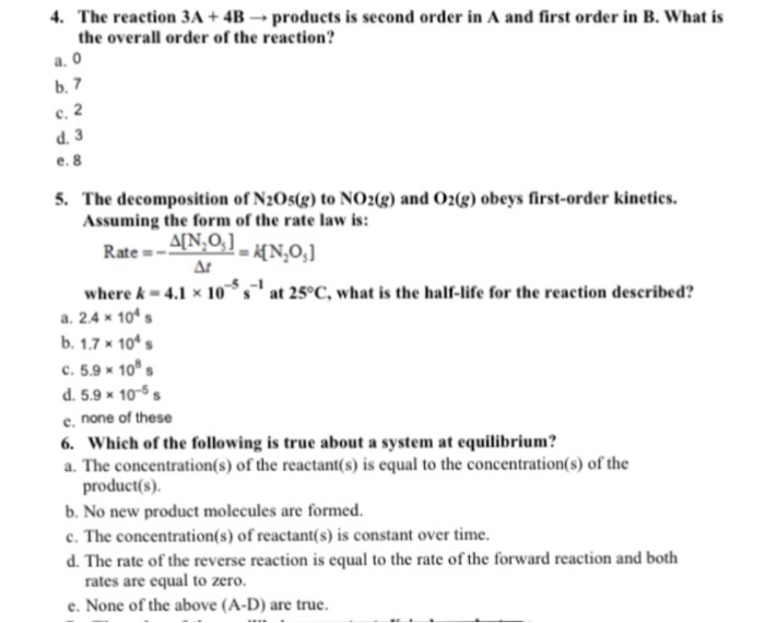 Solved 4. The reaction 3A 4B → products is second order in A | Chegg.com