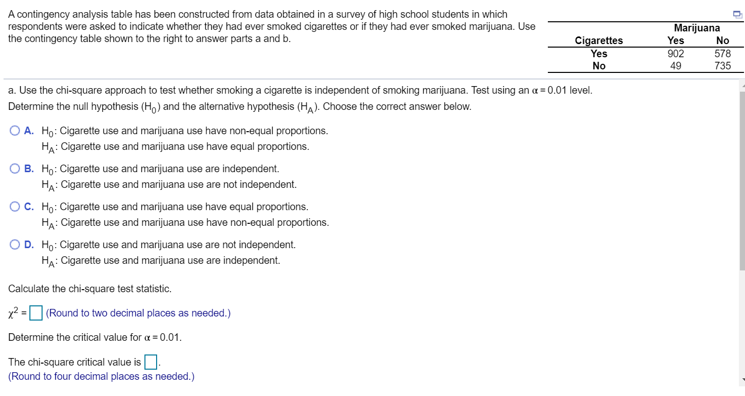 Solved A contingency analysis table has been constructed | Chegg.com