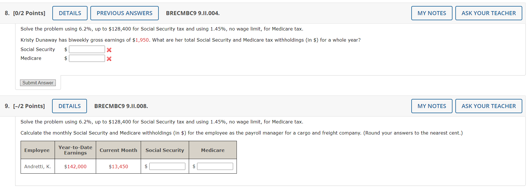 Solved [0/2 Points] BRECMBC9 9.II.004. Solve the problem | Chegg.com