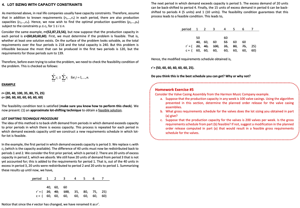 4. LOT SIZING WITH CAPACITY CONSTRAINTS As mentioned | Chegg.com