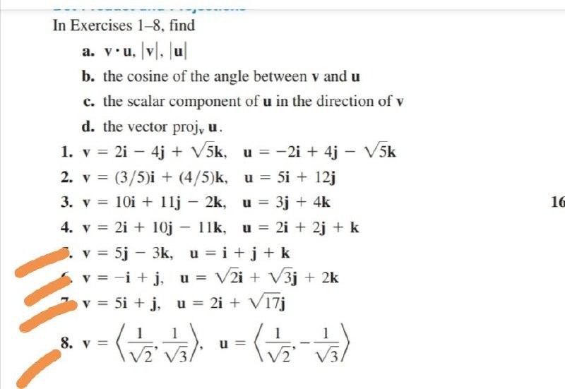 Solved = - In Exercises 1-8, find a. v«u, lv, u b. the | Chegg.com