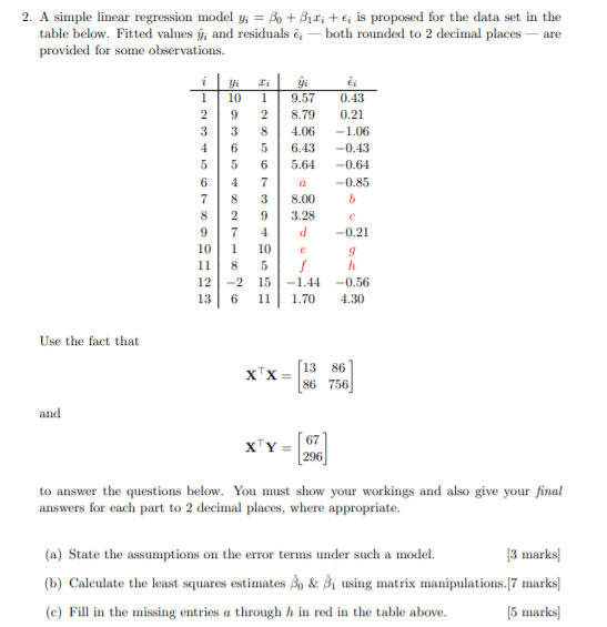 Solved 2. A simple linear regression model yi = Bo + Bit; + | Chegg.com
