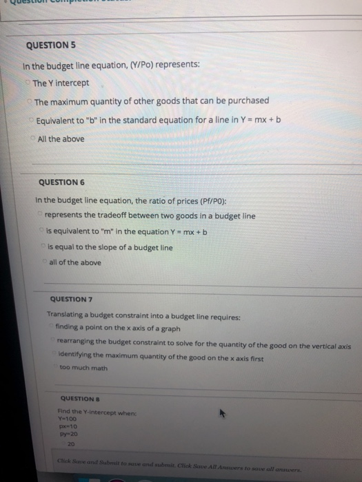 Solved QUESTION 5 In the budget line equation, (Y/Po) | Chegg.com