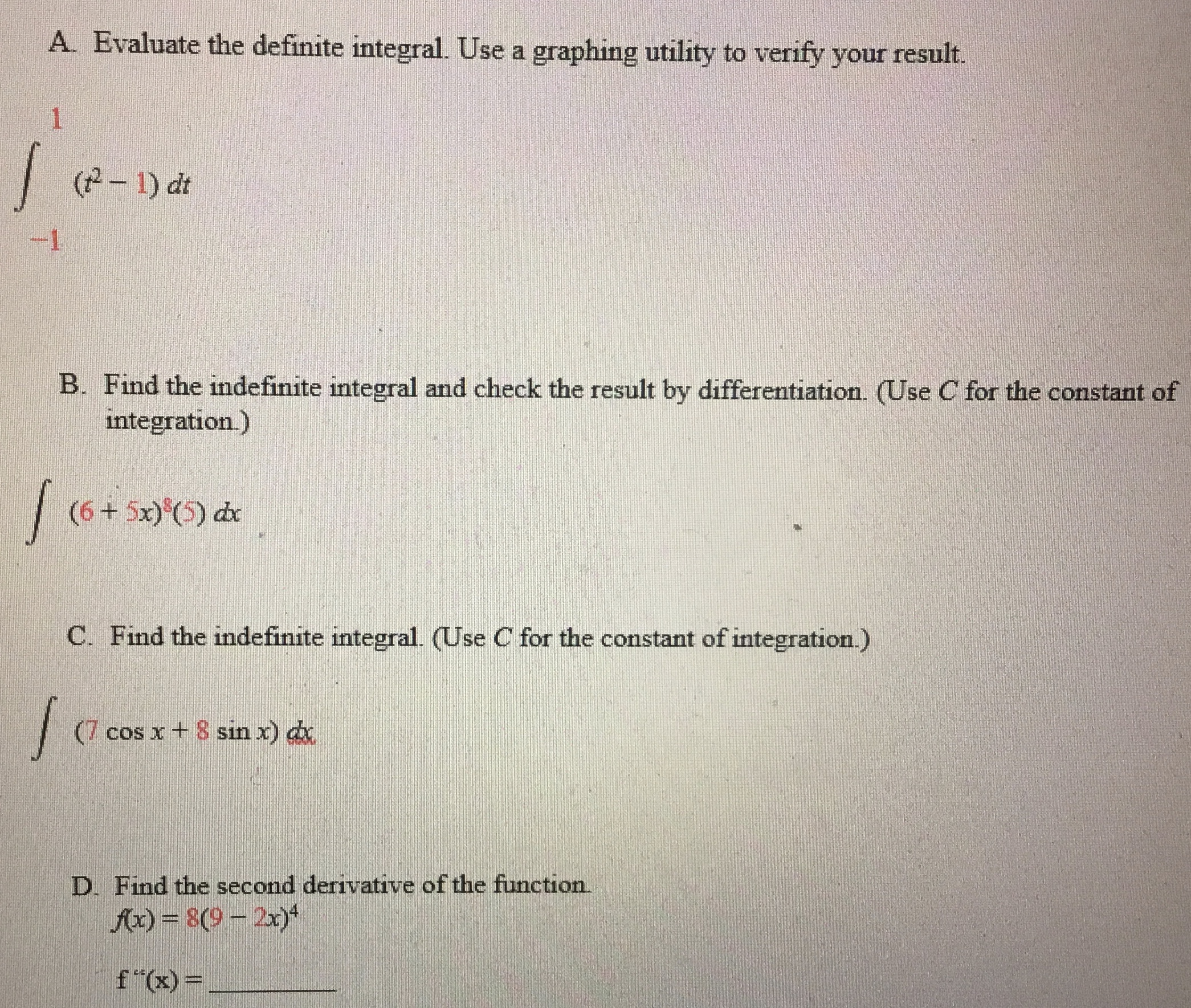 [Solved]: A. Evaluate the definite integral. Use a graphing