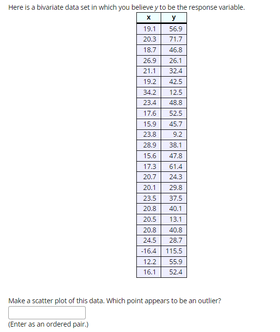 Solved Identify the outlier(s) in the scatterplot shown | Chegg.com