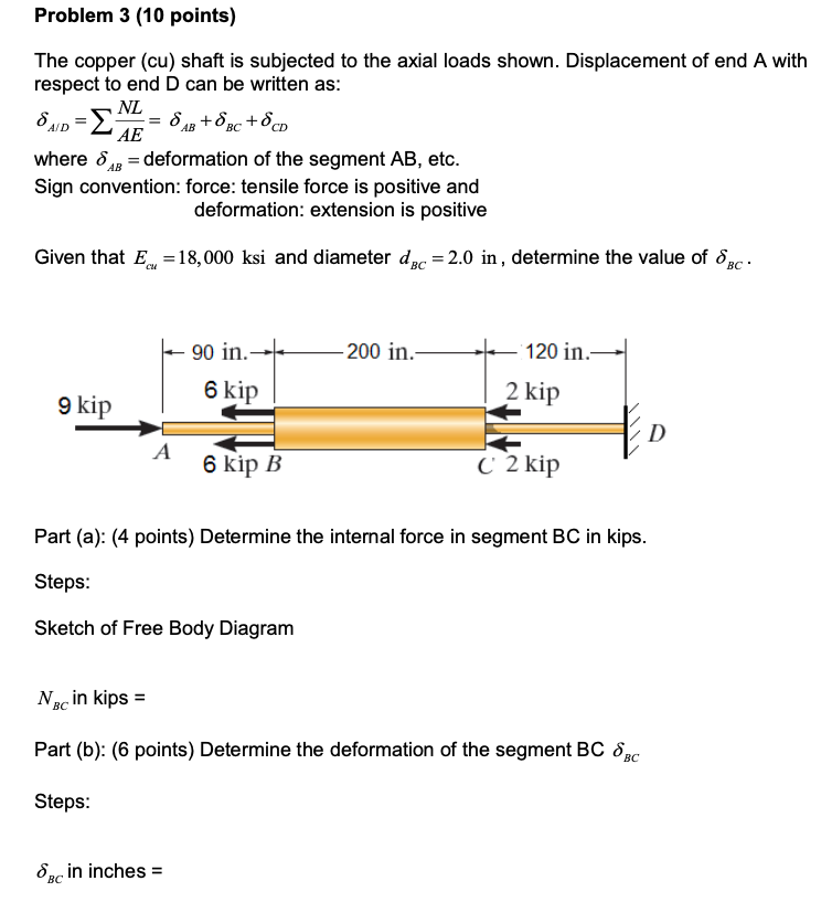 Solved Problem 3 (10 points) The copper (cu) shaft is | Chegg.com