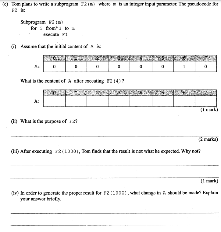 Solved Tom writes a subprogram F1 to process a global | Chegg.com