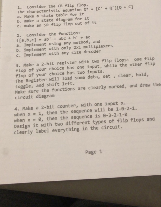 Solved 1. Consider the CB flip flop. The characteristic | Chegg.com