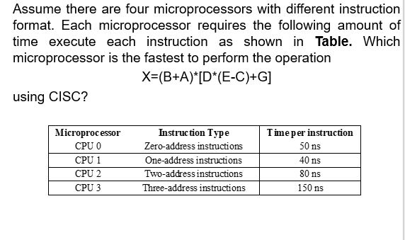 Assume there are four microprocessors with different | Chegg.com