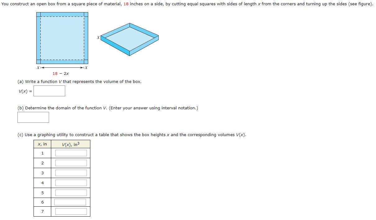 Solved You construct an open box from a square piece of | Chegg.com