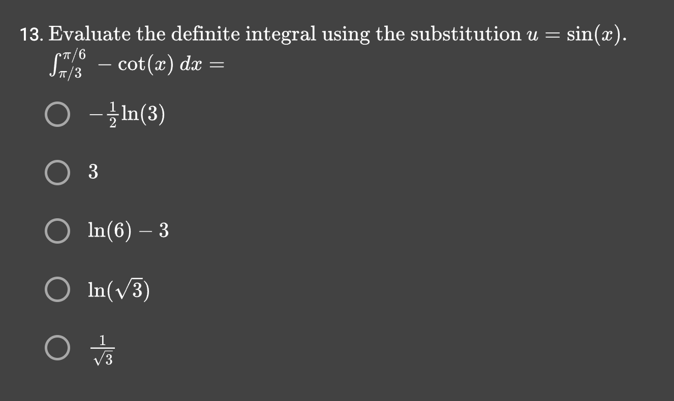 Solved Evaluate the definite integral using the substitution | Chegg.com