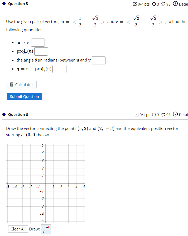 Solved Use the given pair of vectors, u= and | Chegg.com