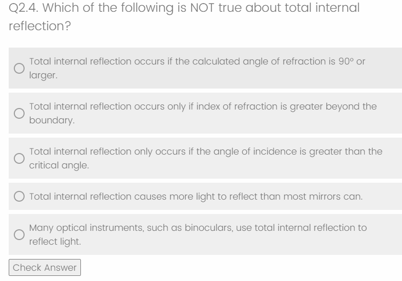 reflection?Total internal reflection occurs if the | Chegg.com