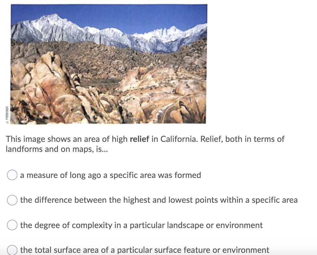 Solved Petersen This image shows an area of high relief in | Chegg.com