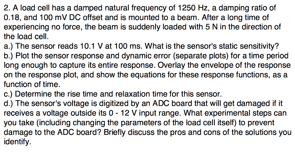 2. A load cell has a damped natural frequency of 1250 | Chegg.com