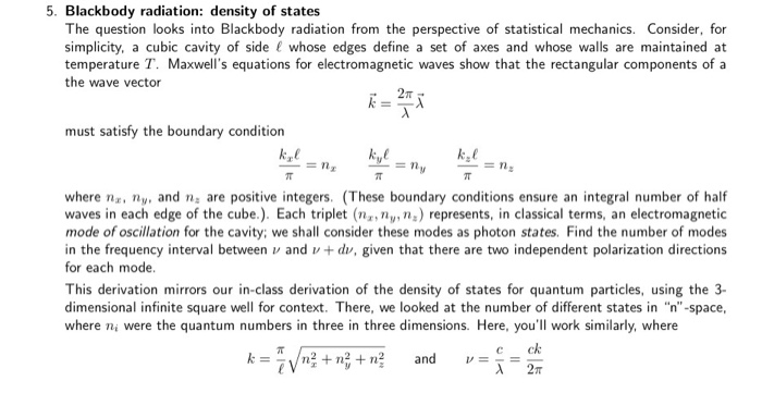 Solved 5. Blackbody radiation: density of states The | Chegg.com