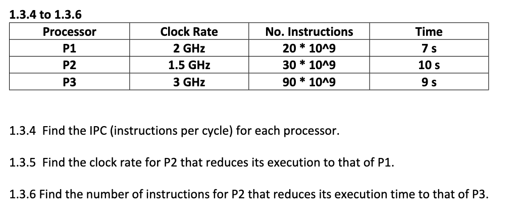 Solved 1.3 .4 to 1.3 .6 1.3.4 Find the IPC (instructions per | Chegg.com