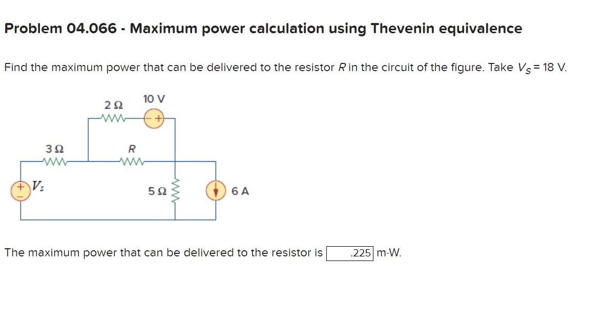 Solved Problem 04.066 - Maximum power calculation using | Chegg.com