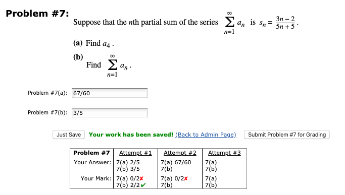 Solved Problem #7: Suppose that the nth partial sum of the | Chegg.com