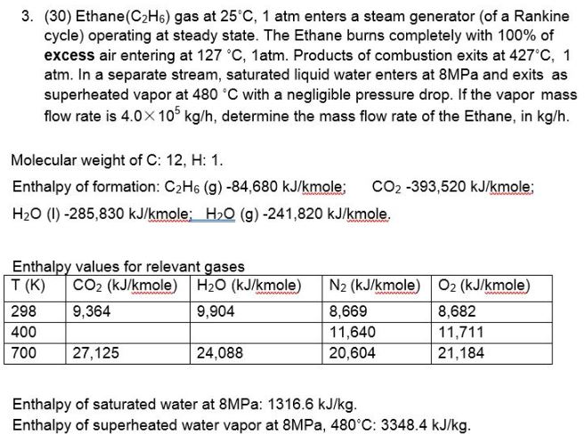 Solved 3. (30) Ethane(C2H6) gas at 25°C, 1 atm enters a | Chegg.com