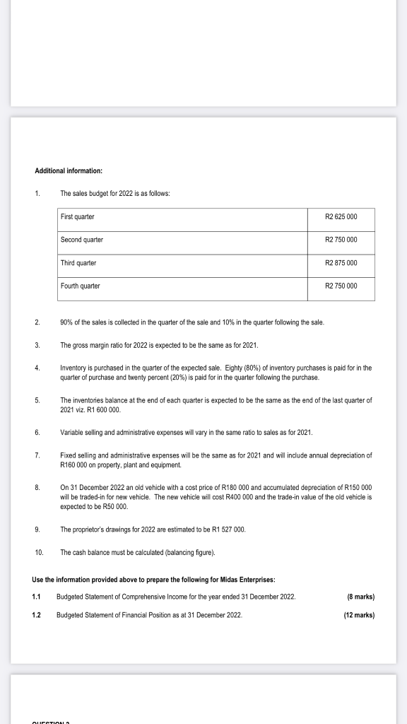 Solved QUESTION 1 Read the information below and answer the | Chegg.com