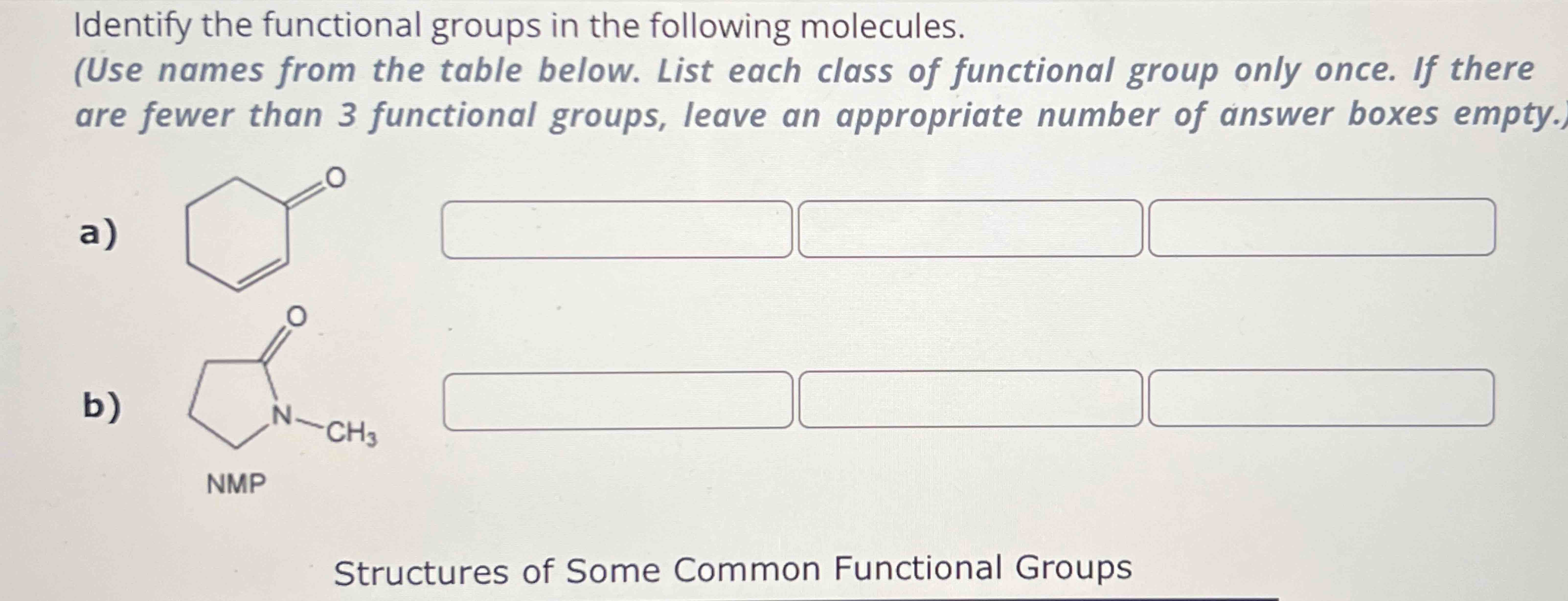Solved Identify the functional groups in the following | Chegg.com