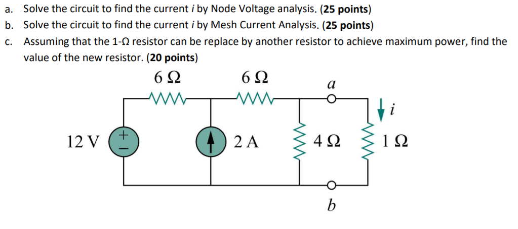 Solved a. Solve the circuit to find the current i by Node | Chegg.com