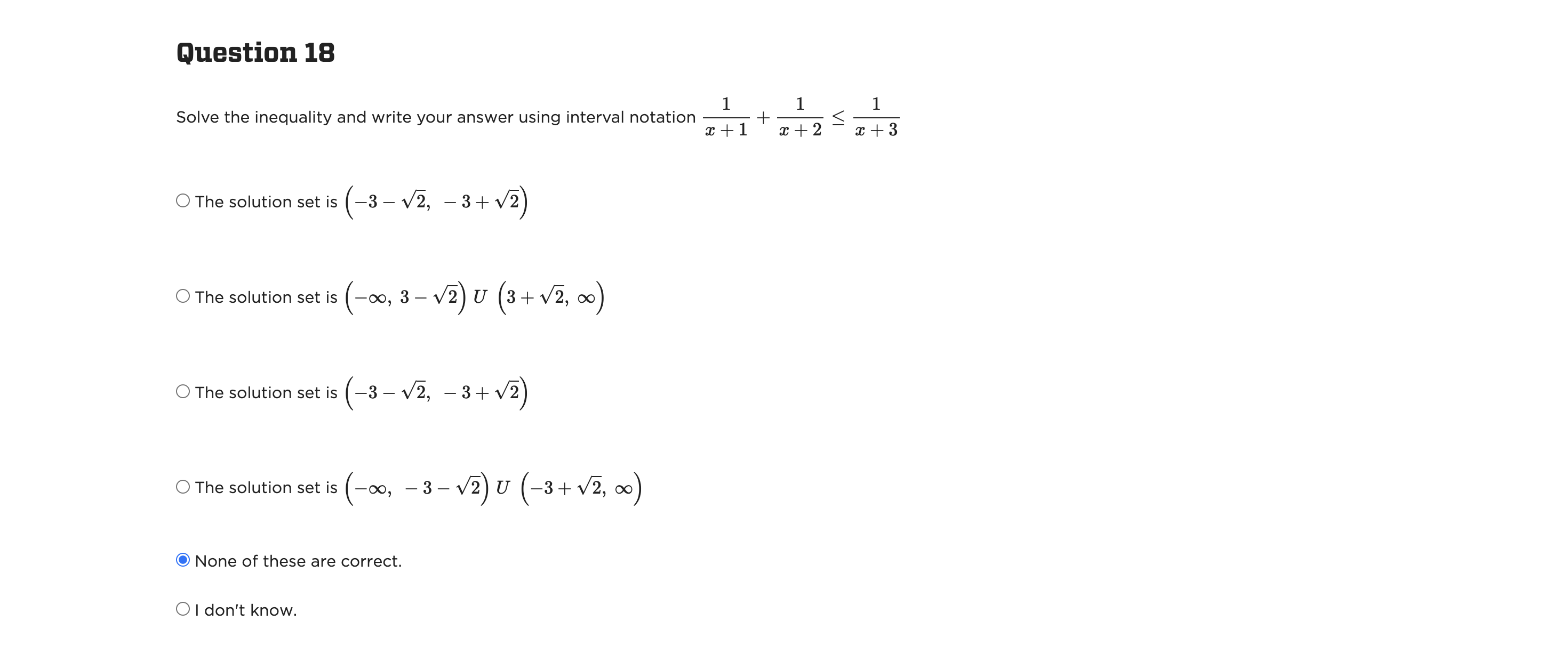 Solved Question 18Solve the inequality and write your answer | Chegg.com