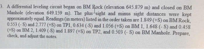 Solved 3. A differential leveling circuit began on BM Rock | Chegg.com