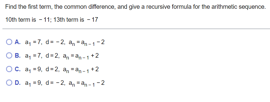 Solved Find the first term, the common difference, and give | Chegg.com