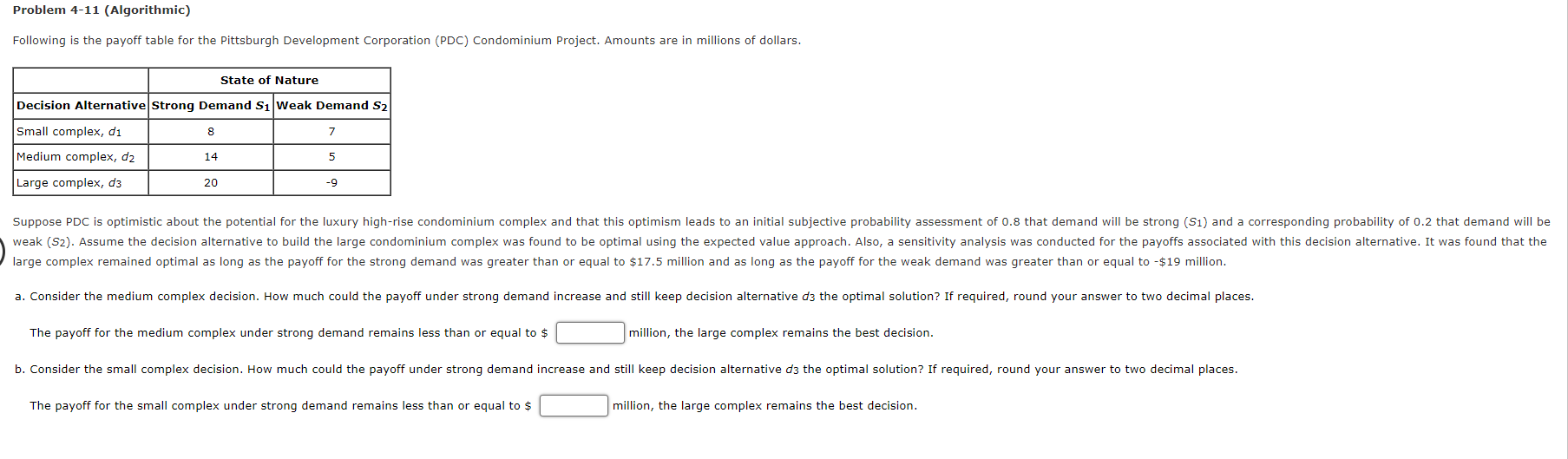 Solved Problem 4-11 (Algorithmic) Following is the payoff | Chegg.com