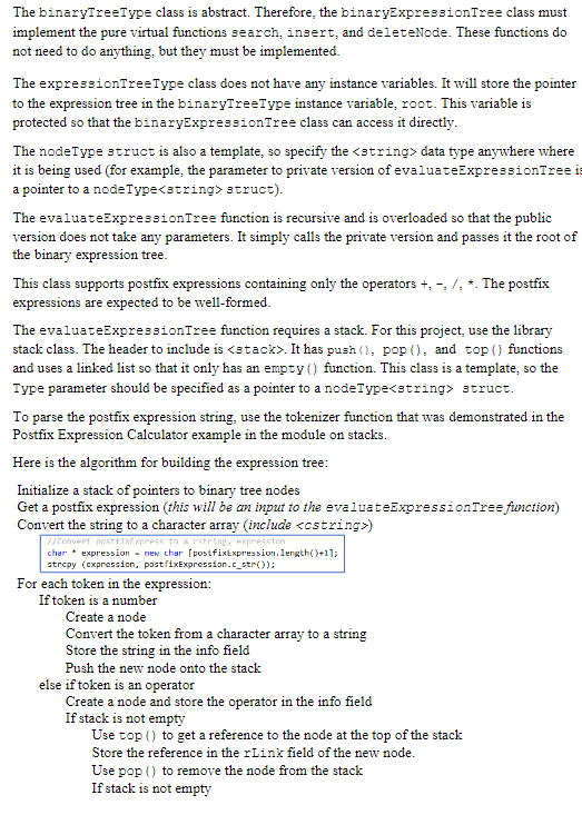 Solved Binary Expression Tree Project In the module on | Chegg.com