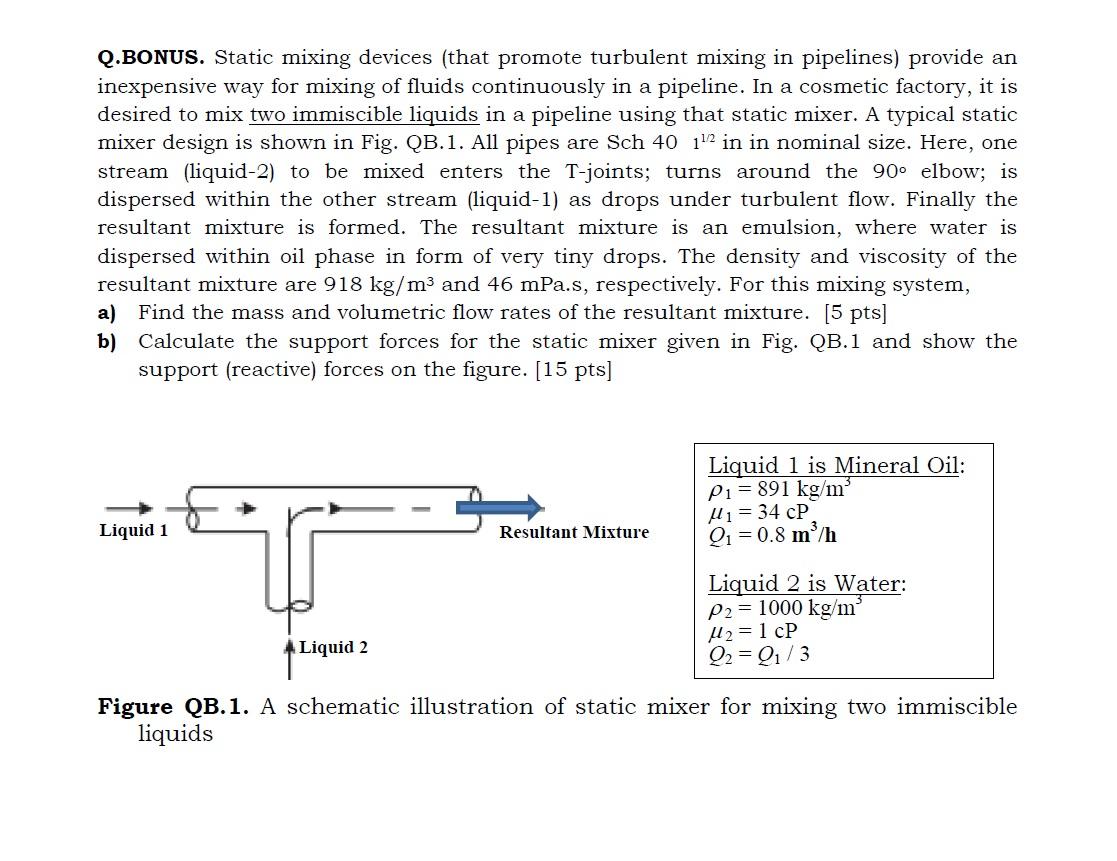 Solved Q.BONUS. Static mixing devices (that promote | Chegg.com