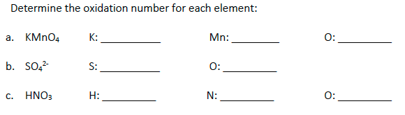 Solved Determine the oxidation number for each element: | Chegg.com