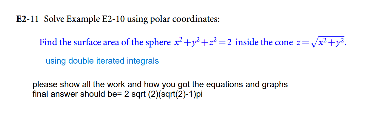 Solved 2-11 Solve Example E2-10 using polar coordinates: | Chegg.com