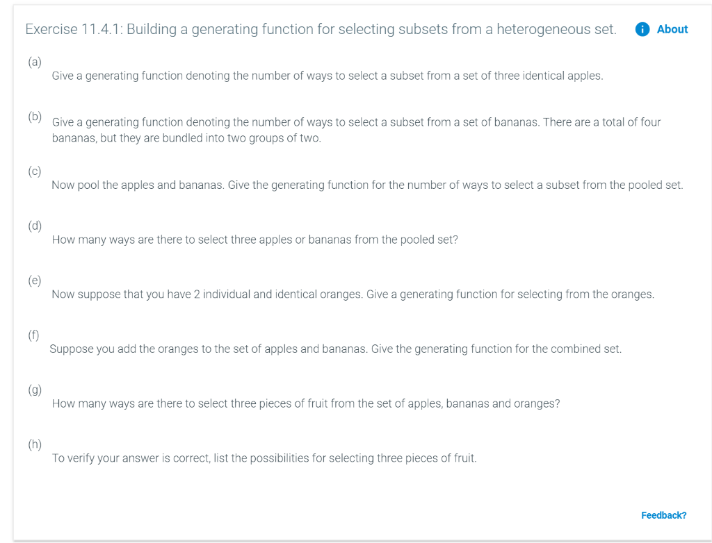 Exercise 11.4.1: Building a generating function for | Chegg.com