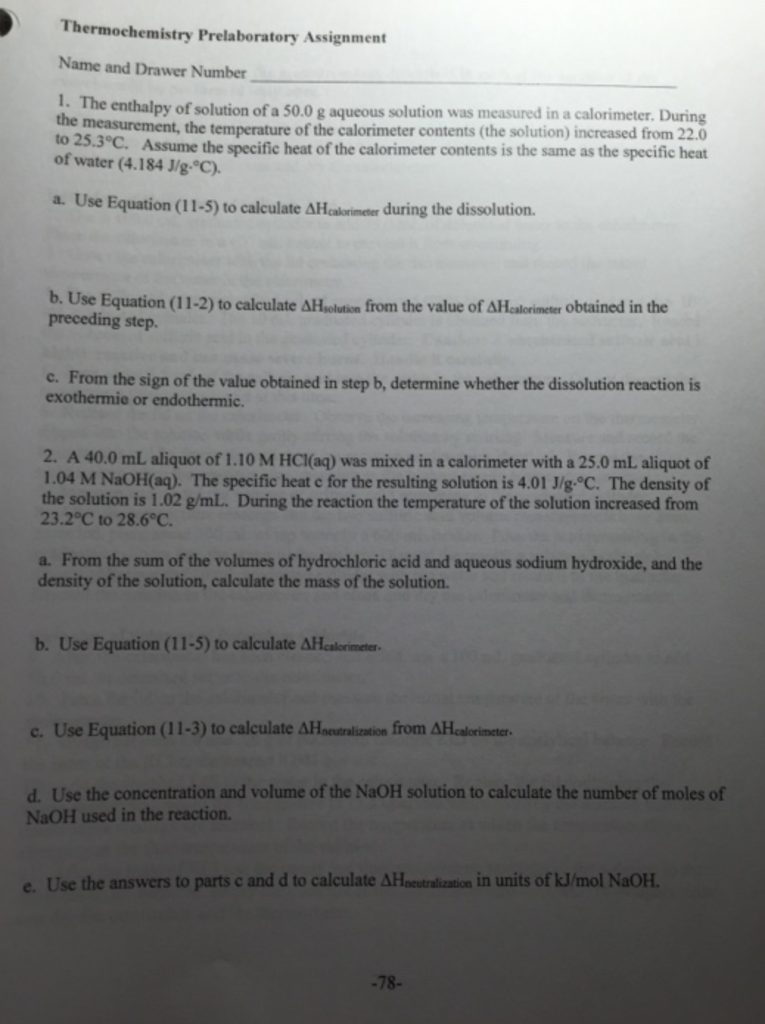EXPERIMENT 11: THERMOCHEMISTRY Introduction | Chegg.com