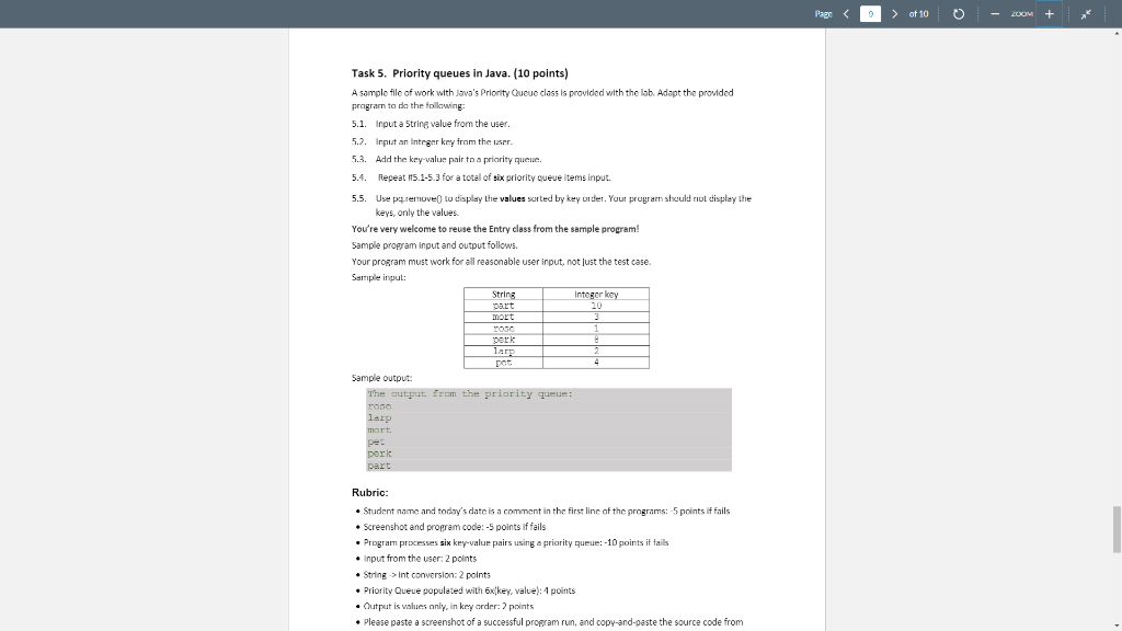 Solved Page of 10 COM Task 5. Priority queues in Java. | Chegg.com