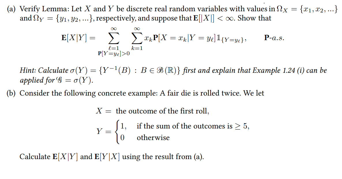 Solved (a) Verify Lemma: Let X and Y be discrete real random | Chegg.com