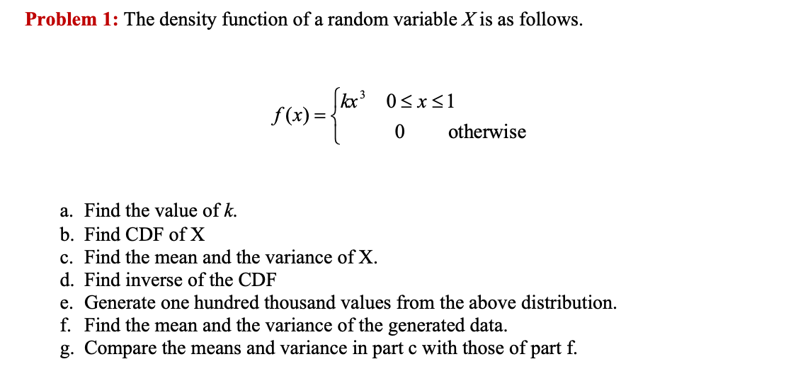 Solved Problem 1: The density function of a random variable | Chegg.com