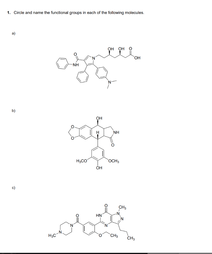 Solved 1. Circle and name the functional groups in each of | Chegg.com