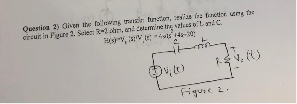 Solved Question 2) Given the following transfer function, | Chegg.com