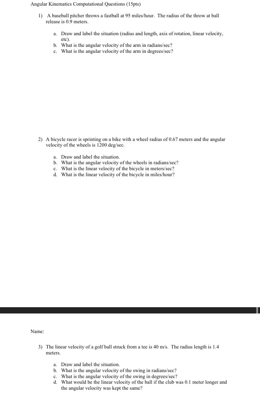 Solved Angular Kinematics Computational Questions (15pts) A | Chegg.com