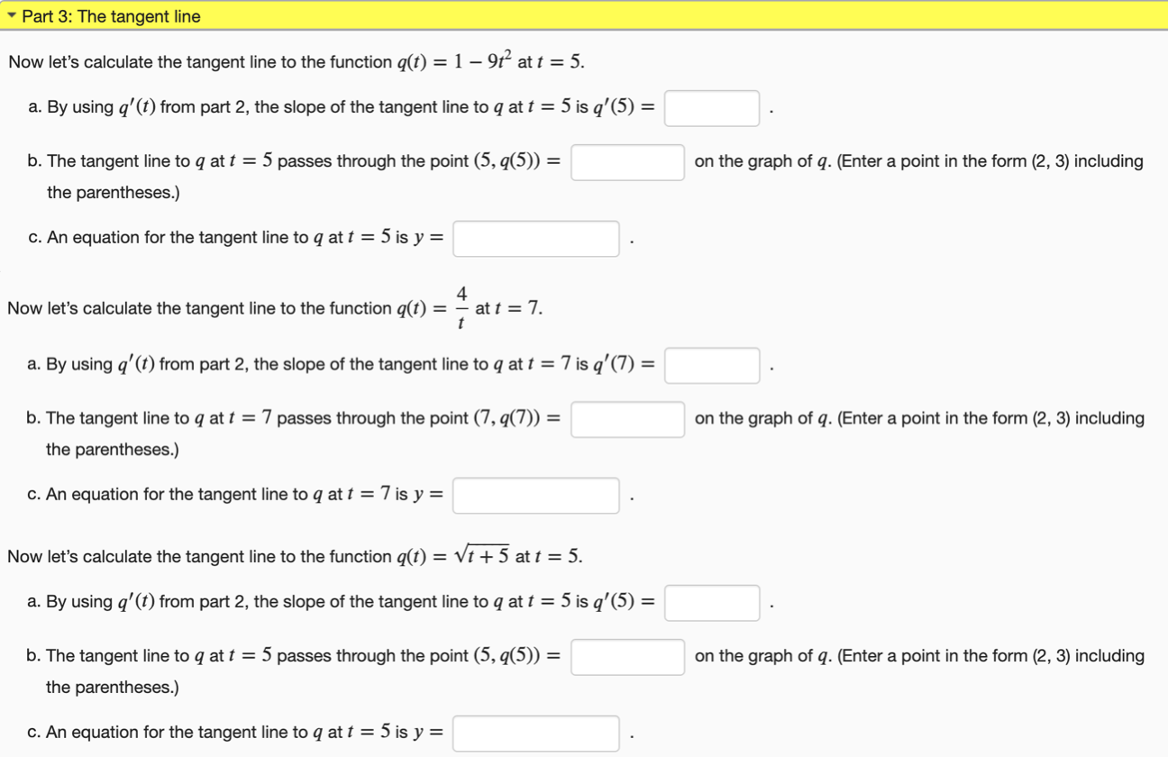 Solved Part 3: The tangent line Now let's calculate the | Chegg.com