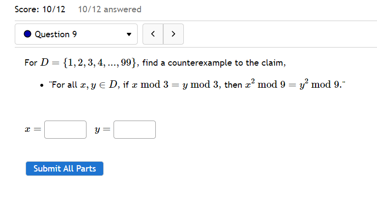 Solved For D={1,2,3,4,dots,99}, ﻿find a counterexample to | Chegg.com